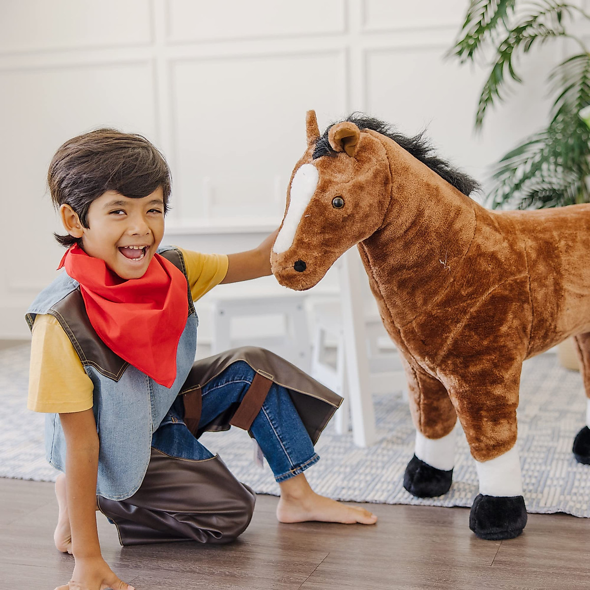 Melissa & Doug Cowboy Role Play Costume Set (5 pcs) - Includes Faux Leather Chaps - Cowboy Dress-Up Role Play Costume With Vest For Boys And Girls