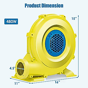 OLAKIDS Inflatable Bounce House Blower, 480W Lightweight Pump Fan, Electric Portable and Powerful Air Blower for Jumping Castle, Water Slide and Other Suitable Indoor Outdoor inflatables
