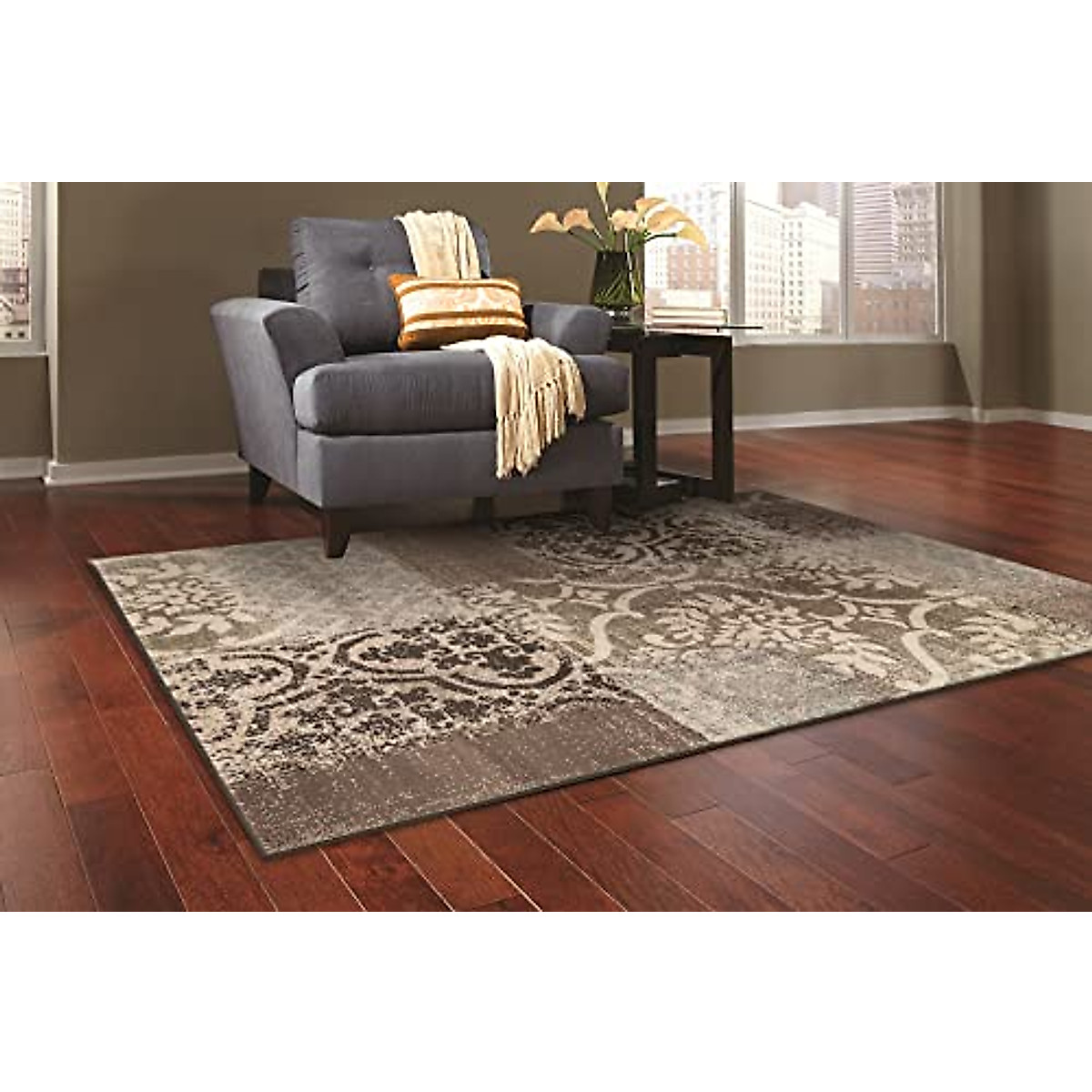 L'Baiet Chrissy Brown Beige Distressed Floral Pattern Mid-Century Modern Indoor 2' x 3' Area Rug
