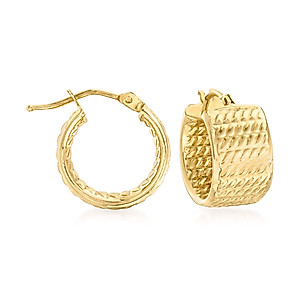Ross-Simons Italian 14kt Yellow Gold Textured Huggie Hoop Earrings