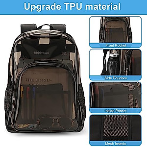 Carolipack Clear Backpack Heavy Duty For Work XL.TPU Transparent Backpacks for College,Travel,Sporting (Black) - H17.7x''14.1''x6.8'