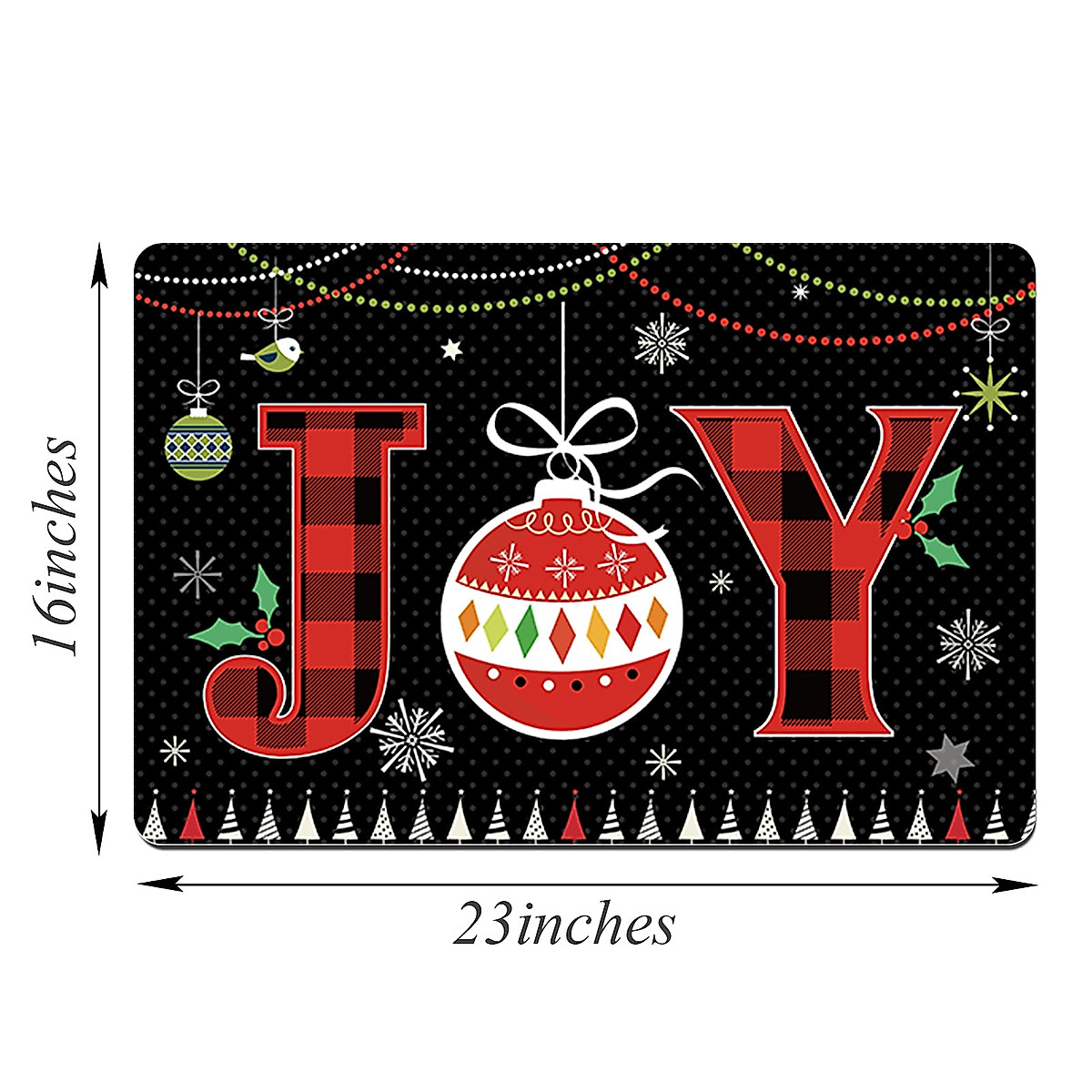 Merry Christmas Doormat Joy Floor Mat Christmas Indoor and Outdoor Carpet Decoration at Home Office Yard Garden Room 23×16 inches(Black Joy)