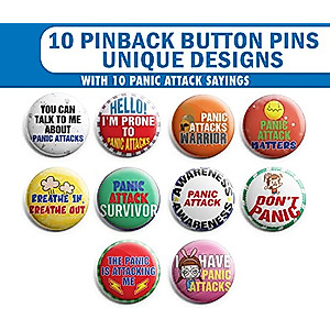 Panic Attacks Awareness Pinback Buttons (10 Pack) - Stocking Stuffers Premium Quality Gift Ideas for Children, Teens, & Adults - Corporate Giveaways & Party Favors