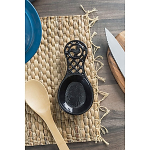 Linen Store Cast Iron Rooster Spoon Rest Kitchen Decor Utensils Holder Black