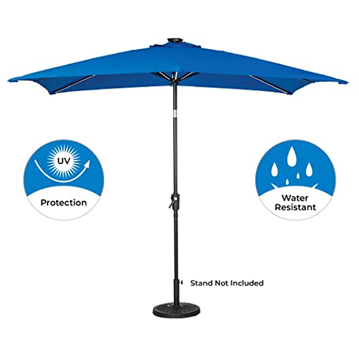 Sun-Ray 811030RB 9'x7' Rectangular 8-Rib Next Gen Solar Lighted Patio Umbrella, 30 LED Lights with Unique Strip Lighting, Crank and Tilt, Aluminum Frame, Royal Blue