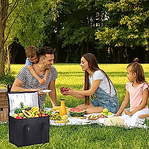 PATIKIL 2 Pack Insulated Reusable Grocery Bag, X-Large Food Delivery Bags with Zipper Thermal Food Bag for Hot/Cold Food Groceries Travel Beach, Black (16"x10"x13")