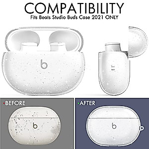 NIUTRENDZ Clear Case for Beats Studio Buds Case Soft TPU Protective Cover with Carabiner Compatible with Beats Studio Buds (Glitter Clear)