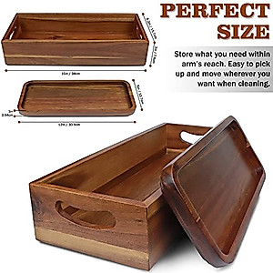 Handmade Toilet Tank Basket Topper & Vanity Tray Set of Natural Acacia Wood by DEMIGO, Created by Skilled Artisans, Smooth, Durable, Attractive Decor for Bathroom, Kitchen, Home, Spa