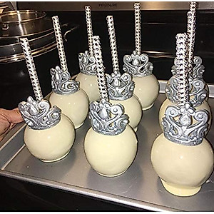 24 Pack Candy Apple Bamboo Sticks, Caramel Apple Wooden Bling Pointed Skewers,Food Sticks for Rice Krispy Treats Cookie Pops Brownies Corn Dogs with Glass Bag Glitter Ribbons Tie (Silver)