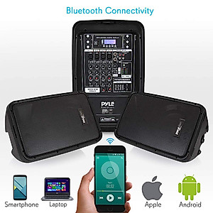 Pyle PA Speaker DJ Mixer Bundle - 300 W Portable Wireless Bluetooth Sound System w/ USB SD XLR 1/4" RCA Inputs - Dual Speaker, Mixer, Microphone, Stand, Cable - Home/Outdoor Party - PPHP28AMX,Black