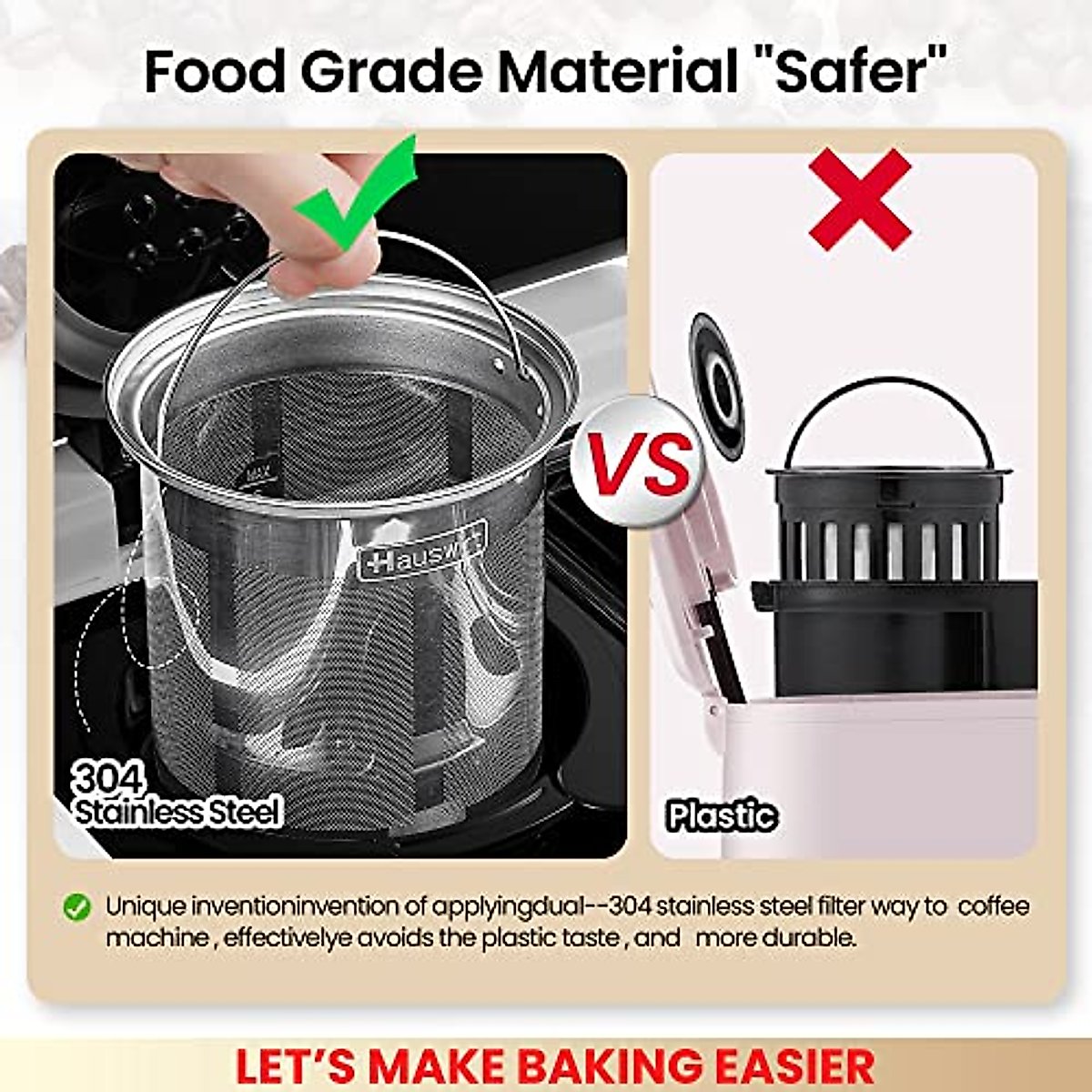 HAUSWIRT Coffee Maker with Grinder, Grind and Brew Coffee Maker with LCD Display, Automatic Drip Coffee Machine with Grind Size and 2 to 6-Cup Settings, Compatible for Bean Ground Coffee and Tea