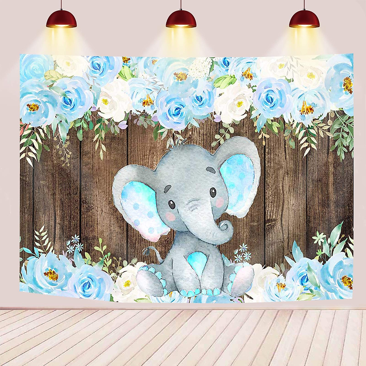 Mocsicka Floral Elephant Baby Shower Backdrop Blue Elephant Baby Shower Party Decoration 7x5ft Vinyl Boy Elephant Baby Shower Photo Background (7x5ft (82x60 inch))