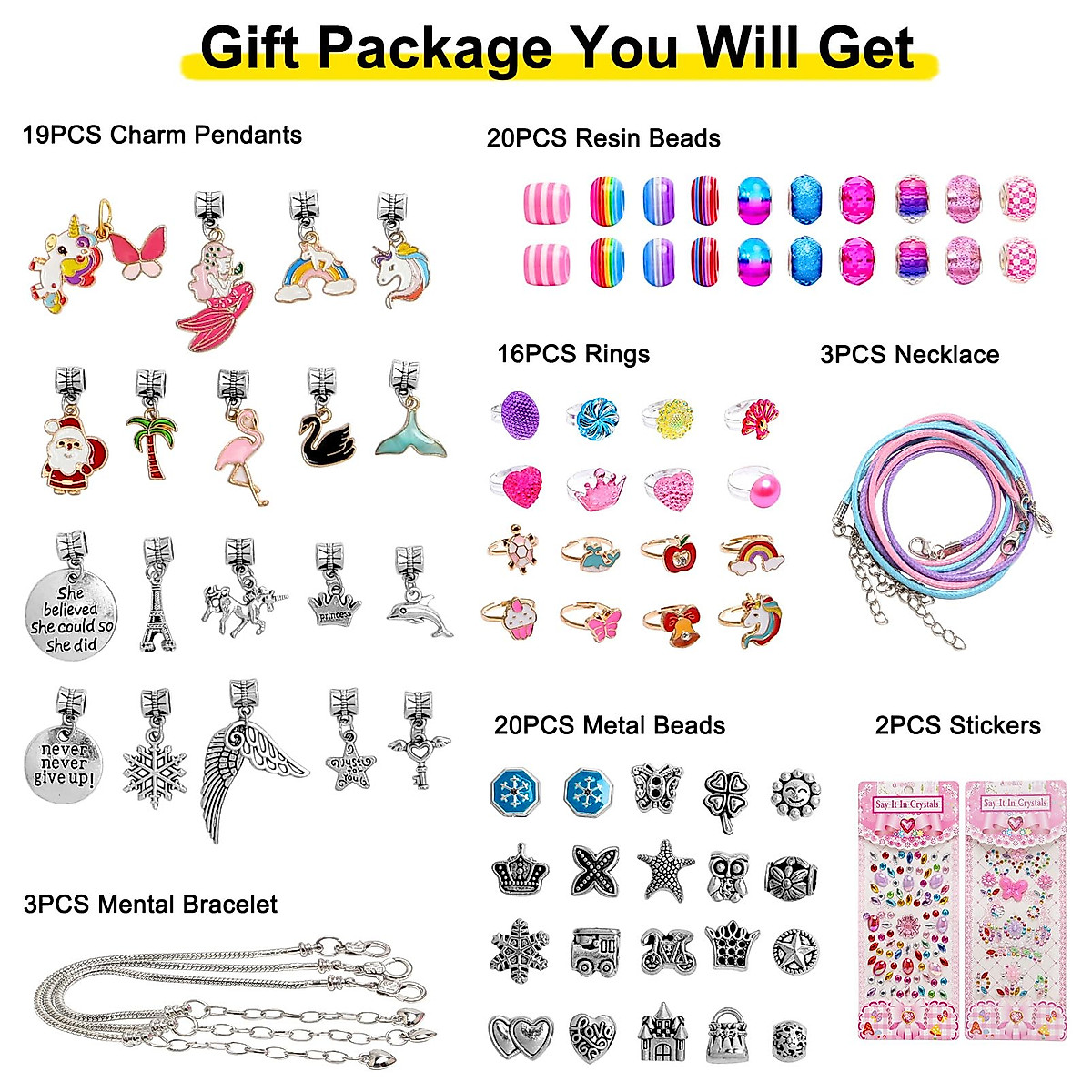 FOVRPUIB Charm Bracelet Making Kit,Toys for Girls Art Supplies Beads for Bracelets,Girls Toys Age 6-8 Years Old Friendship Bracelet Kit with Rings,Kids Toys for 6 7 8 9 Year Old Girls