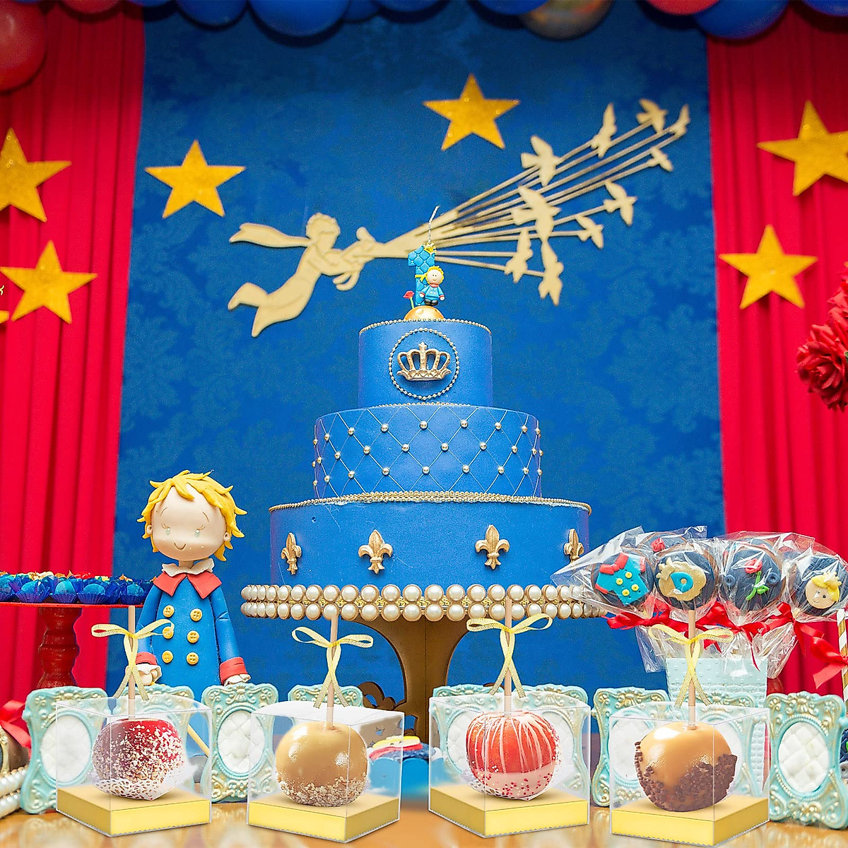 50 Sets 4 x 4 x 4 Inches Clear Candy Apple Boxes with Hole, Base, Sticks and Ribbons Transparent Candy Apple Boxes PET Caramel Apple Box Plastic Gift Boxes for Chocolate Apples Party Supplies (Gold)