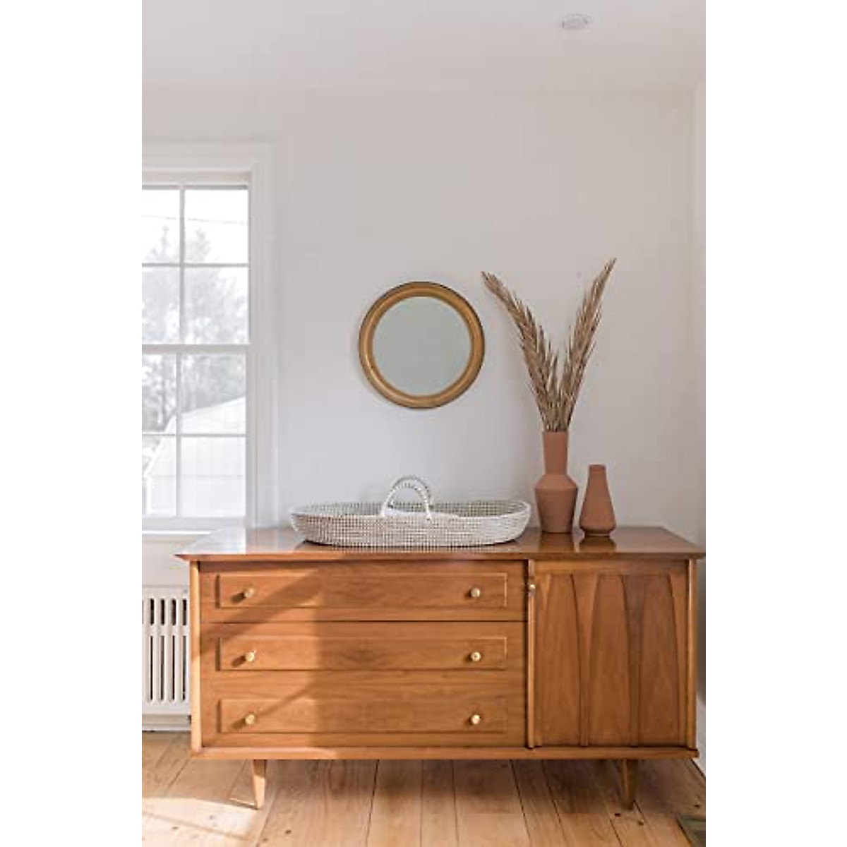 Baby Changing Basket - Handmade Moses Basket Changing Basket for Baby Table Topper - 2 Organic Cotton Washable Diaper Changing Pads CPSC Compliant