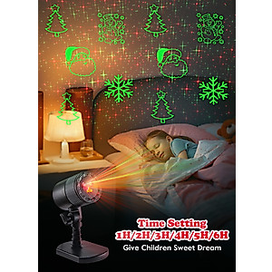 Christmas Projector Lights Outdoor, Party Laser Light Projection 8 Patterns Waterproof with Timer Speed Flash Mode Setting Landscape Spotlight for Indoor House Halloween Holiday Decoration, Red+Green