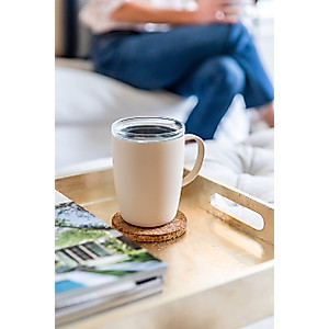 Vinglacé Stainless Steel Coffee Mug- Insulated Hot and Cold Beverage Cup with Glass Insert and Lid, 12 oz, Sand