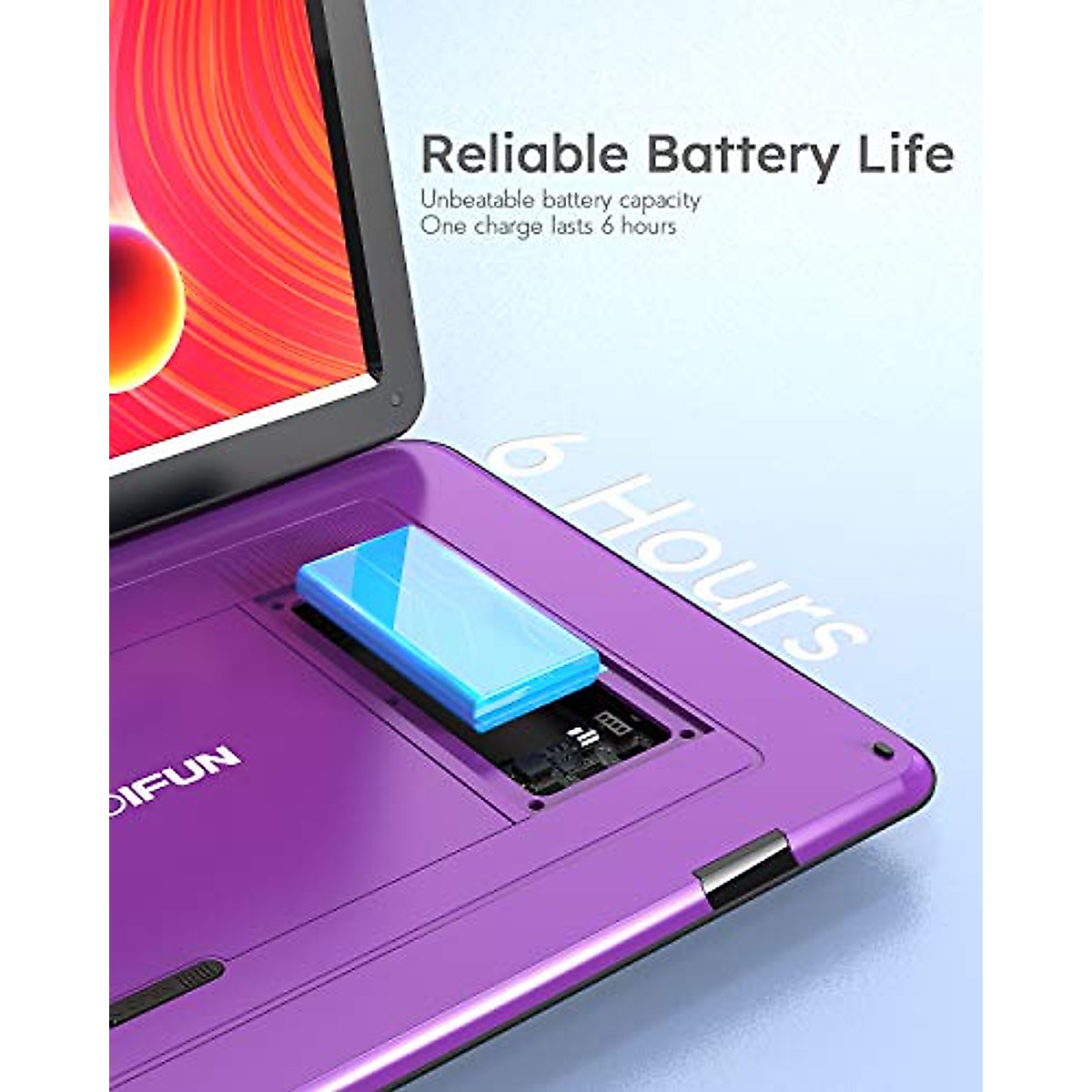 BOIFUN 17.5" Portable DVD Player with 15.6" Large HD Screen, 6 Hours Rechargeable Battery, Support USB/SD Card/Sync TV and Multiple Disc Formats, High Volume Speaker, Purple