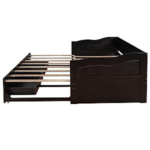 LERFAN Extending Daybed House Bed with Two Drawers and Trundle Bed, can be Expanded from Twin Size to King Size, No Box Spring Needed, 77.2" L x 76.4" W x 29" H Espresso