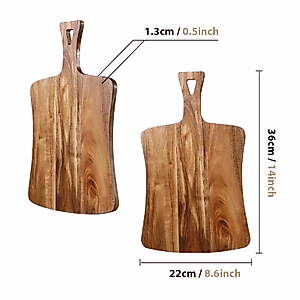 YSTKC Acacia Wood Cutting Board with Handle 14" x 8.5" Inch, Wooden Serving Tray, Charcuterie Paddle, Cutting Serving Versatile Board for Meat, Cheese, Vegetables, Bread, and Charcuterie