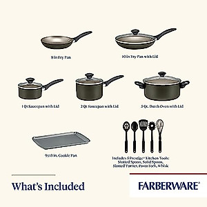Farberware Dishwasher Safe Nonstick Cookware Pots and Pans Set, 15 Piece, Pewter
