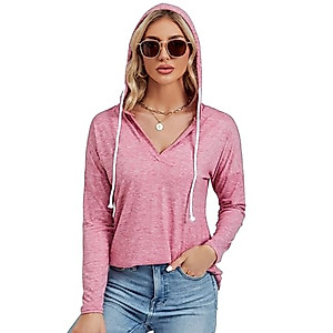 LYANER Women's Casual V Neck Long Sleeve Drawstring Pullover Hoodies Sweatshirt Pink Medium