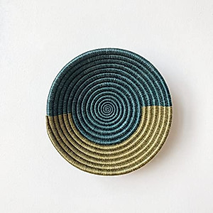 Small African Basket- Tambwe/Rwanda Basket/Woven Bowl/Sisal & Sweetgrass Basket/Deep Teal, Green-Gold