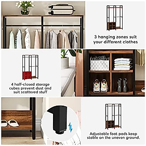 Tribesigns 82'' Freestanding Clothing Racks, Taller Closet Organizer with Rods and Storage Cube, Metal and Wood Garment Rack, Open Garment Clothing wardrobe, Clothes Organization System for Bedroom