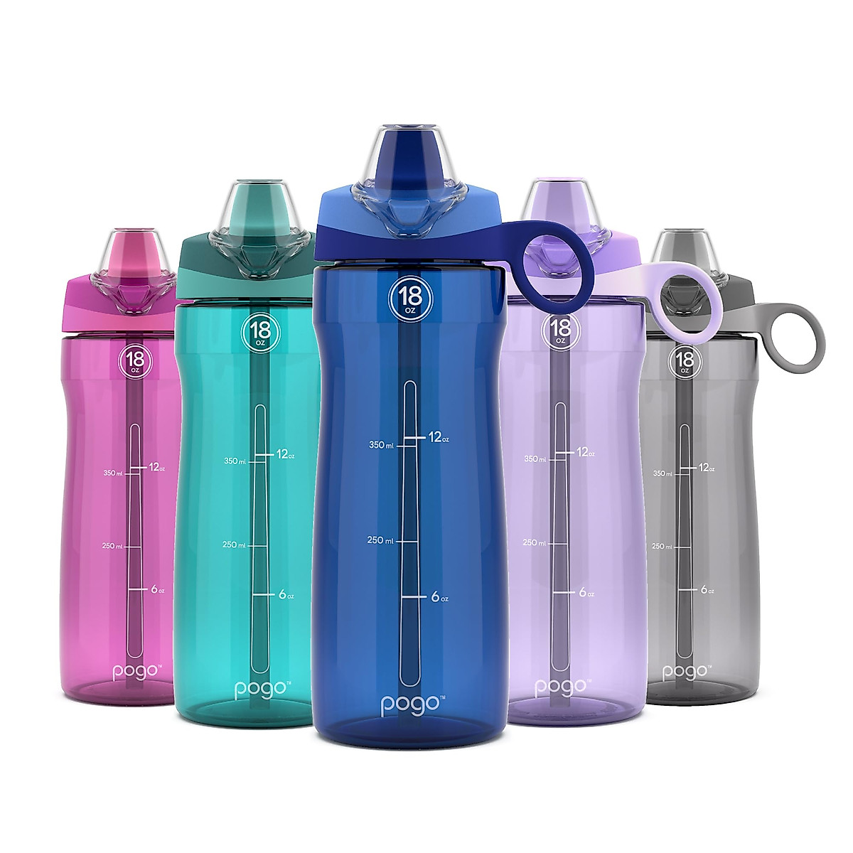 Pogo BPA-Free Plastic Water Bottle with Soft Straw Lid, 18oz. (Blue)