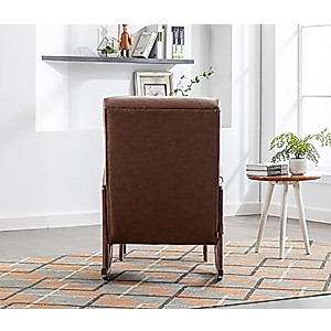 Kurhwyss Nursery Rocking Chair with Ottoman, Upholstered Rocker Chair with Arm Pocket, Modern Accent Glider Chair with Comfy High Back for Living Room Bedroom (Brown)