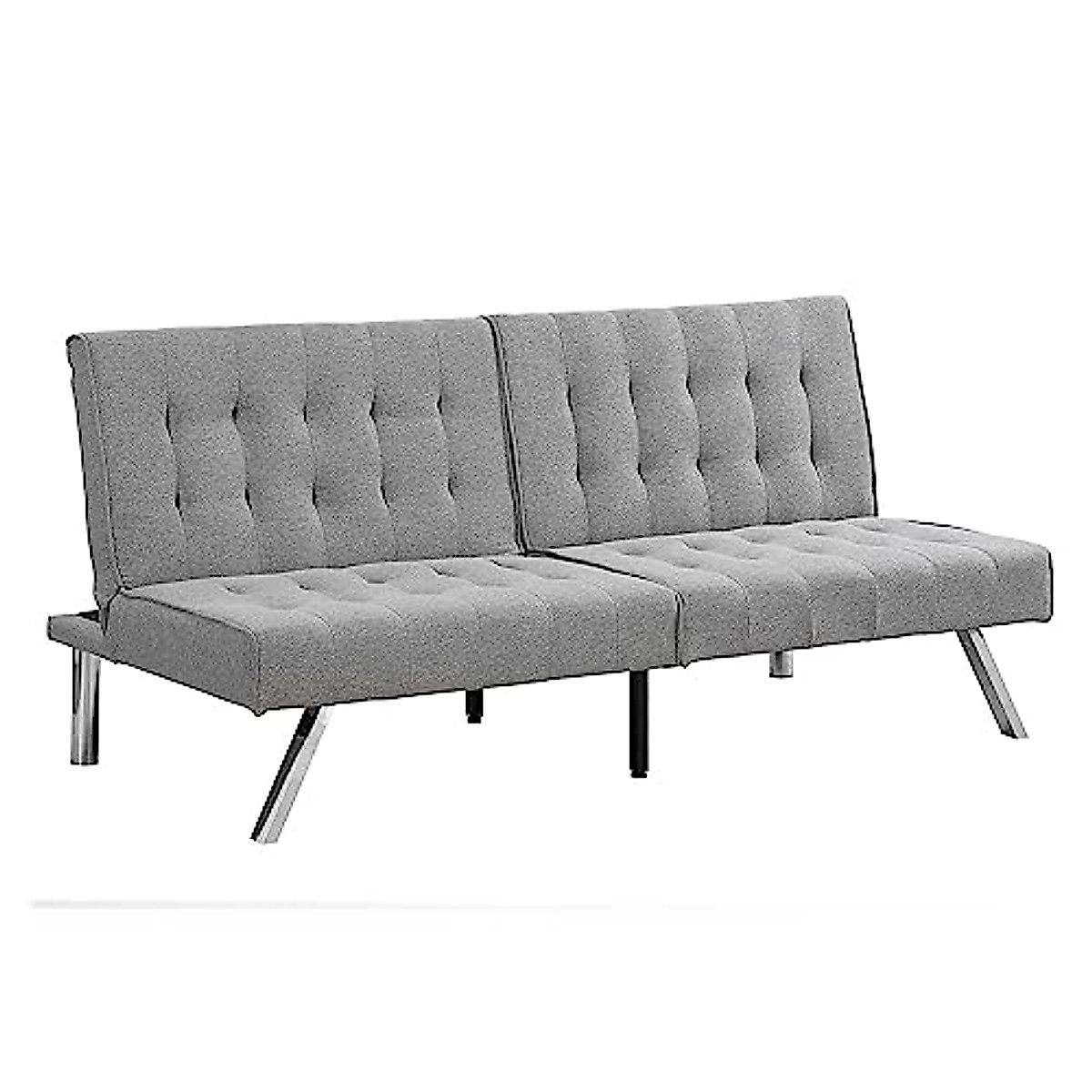 68”Convertible Futon Sofa Bed, Modern Sleeper Couch with Metal Legs, Folding Upholstered Loveseat, Linen Recliner Sofa, Wood Frame, Memory Foam Living Seat for Living Room/Apartment/Office, Grey
