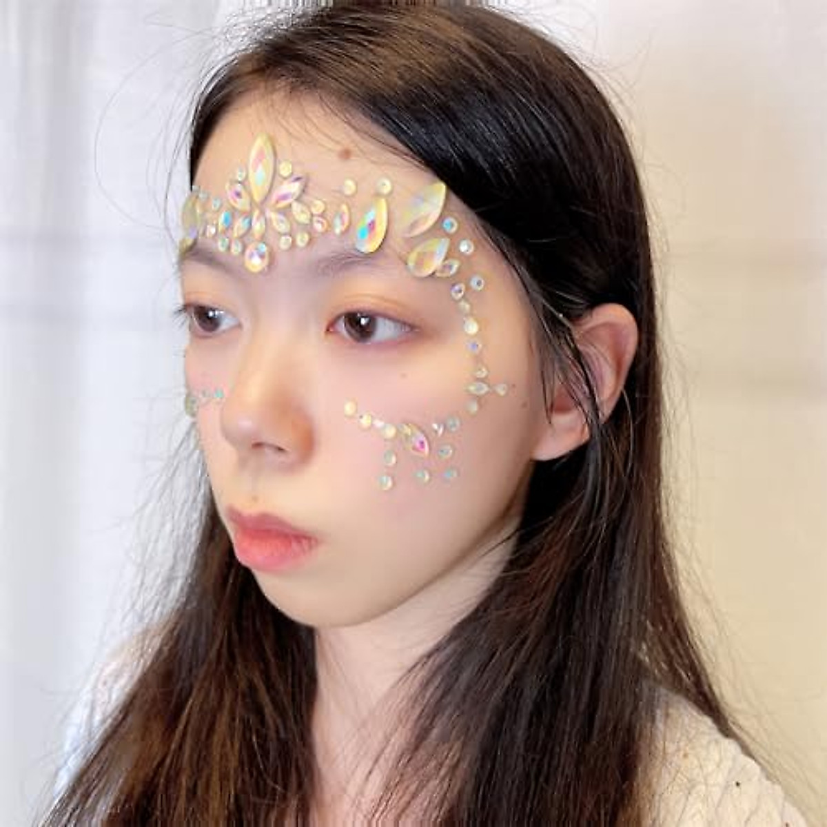 glow in the dark face gems stick on face jewels festival rave outfit mermaid rhinestone diamond pastie fluorescent body glitter jewels halloween face makeup (tp319 around eyes)