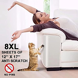 Cat Scratch Deterrent Tape - 12 x 17 Inches 8 PCS - Furniture Protector from Pet Scratch, Clear Double Side Anti-Scratch Cats Training Tape Sheets - Couch, Door, Walls, Carpet Protector – Residue Free
