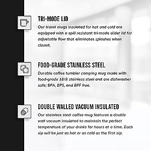 Trejo’s Coffee CamelBak Insulated Coffee Mug with Handle and Leak Proof Lid, 12oz Double Wall Travel Camp Mug (Black)