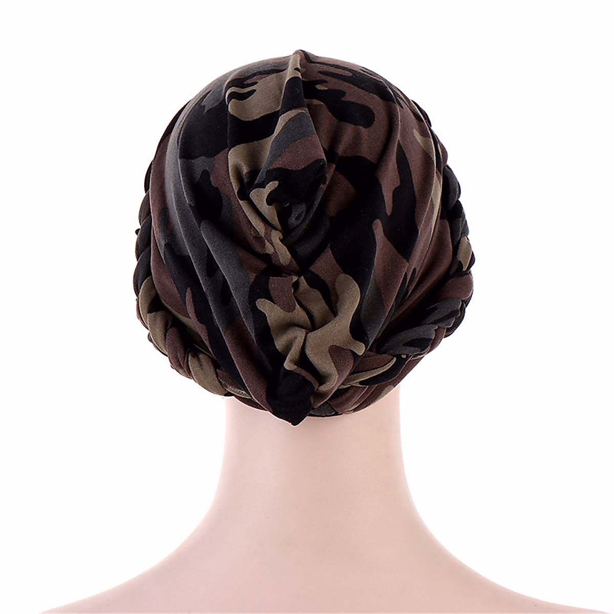 Awlsyj Chemo Cancer Head Hat Cap Ethnic Bohemia Pre-Tied Twisted Braid Hair Cover Wrap Turban Headwear (D Black Pink Flower)