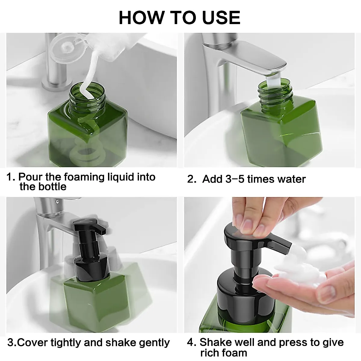 Herb Life 2 PCS Foaming Soap Dispenser, Refillable Foam Liquid Hand Soap Empty Plastic Pump Bottle Container for Bathroom Vanities, Kitchen Sink, Hospital, Clinic (17oz)