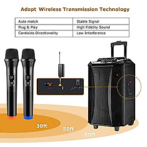FerBuee Wireless Microphone Dual Professional Cordless Dynamic Mic Handheld Microphone System for Amplifier, PA System, Karaoke, Meeting, Party, Church, DJ, Wedding, 100ft