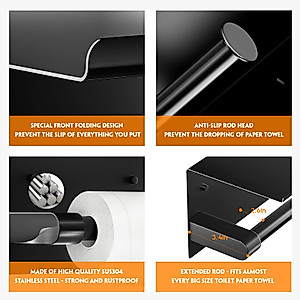 ASTOFLI Black Toilet Paper Holder with Shelf: Self Adhesive Toilet Paper Holder with Phone Shelf - No Drill Stainless Steel Toilet Paper Holders Wall Mount - Wall Mounted Tissue Roll Holder