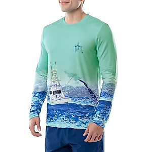 Guy Harvey Men’s Long Sleeve Performance Shirt with 50+ UPF Sun Protection, Beach Glass/Offshore Charter, 3X-Large