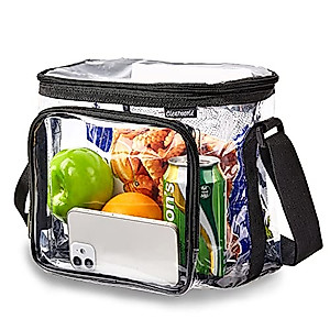Clearworld Stadium Approved Clear Lunch Bag,See Through Lunch Box with Adjustable Strap and Front Zipper Pocket,Easy to Clean and Water Resistant Tote Bag for Work, School, Concerts,Sports
