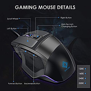 Beastron Gaming Keybaord and Mouse Gaming Mouse Pad, LED Rainbow Backlit USB Wired Computer Keyboard 104 Keys Mechanical Feel Gaming Keyboard Set for Windows PC Gamer, Black