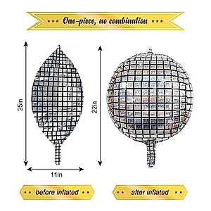 6 PCS Disco Ball Balloons Silver Disco Mylar Foil Balloons 22 Inch Huge 4D Round Metallic Sphere Disco Party Balloons for 70s 80s 90s Party Decorations Birthday Bachelorette Party Graduation