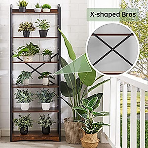 Vagusicc 6 Tier Bookshelf with 2 Storage Baskets, Tall Bookcase Shelf Storage Organizer Wood Book Shelf, Modern Shelf Rack Shelves with Steel Frame, Multipurpose Bookshelf for Bedroom Living Room