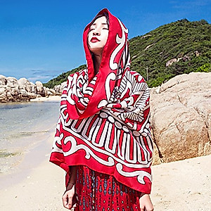 SUNBABY Women Boho Shawl Beach Towels Rectangle Polyester Scarf Travel Sarong Wrap Swimwear Cover Up Beach Mats (Red Lion)