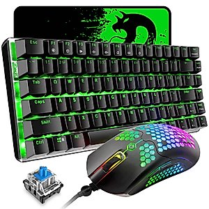 Wired Gaming Keyboard and Mouse,3 in 1 Gaming Set,Green LED Backlit Mechanical Keyboard,12K DPI Superlight Gaming Mouse,Large Mouse Pad for PC Gamer