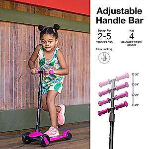 6KU Scooters for Kids 3-5 Year Old with Flash Wheels, Toddler Scooter 4 Adjustable Height, Extra-Wide PU LED Wheels, 3 Wheel Scooters for Girls & Boys (Pink)