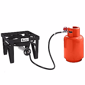 200, 000 BTU Square Heavy- Duty Single Burner Outdoor Stove Propane Gas Cooker Portable Cast Iron Patio Cooking Burner with Adjustable 0-20Psi Regulator for Home Brewing, Turkey Fry