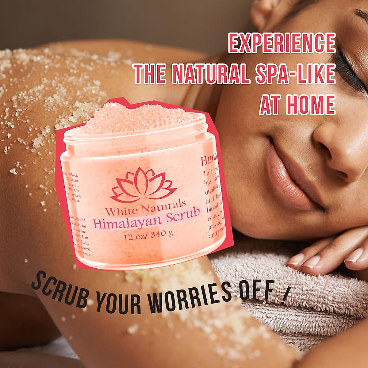 Himalayan Salt Body Scrub, Pink Exfoliator For Women, Exfoliating Scrub for Soft Skincare, Removes Dead Skin Cells, Natural Face Foot Hands Exfoliation Deep Cleansing & Moisturize Skin Large 12oz Jar