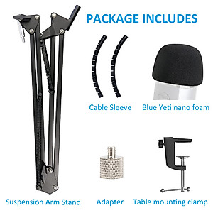 Yeti Nano Mic Boom Arm with Nano Pop Filter - Mic Suspension Boom Arm Stand and Windscreen Compatible with Blue Yeti Nano Microphone by YOUSHARES