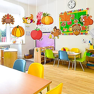 45 Pcs Double-Sided Turkey Pumpkin Autumn Leaves Acorn Cut-Outs for Fall Thanksgiving Classroom Bulletin Board Decorations